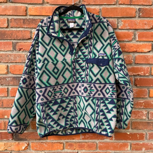 Patagonia | Shirts | Mens Patagonia Aztec Synchilla Blue Green Gray ...